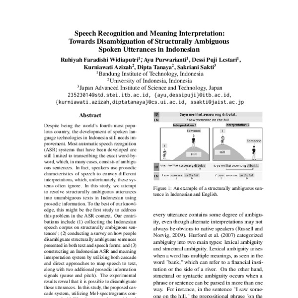 Speech Recognition And Meaning Interpretation Towards Disambiguation Of Structurally Ambiguous