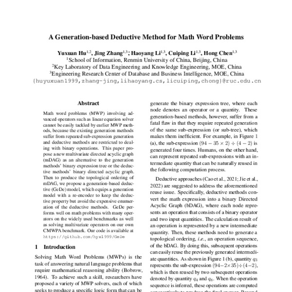 A Generation-based Deductive Method for Math Word Problems - ACL Anthology