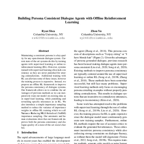 Building Persona Consistent Dialogue Agents with Offline Reinforcement Learning - ACL Anthology