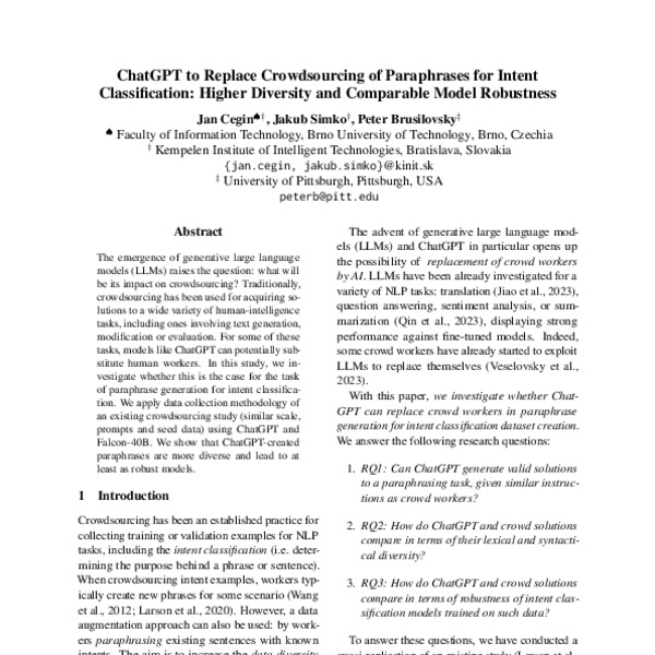 Chatgpt To Replace Crowdsourcing Of Paraphrases For Intent Classification Higher Diversity And