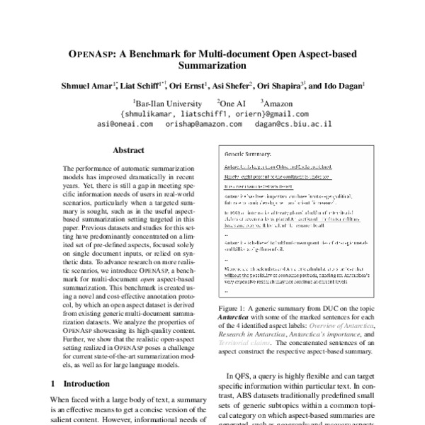 OpenAsp: A Benchmark for Multi-document Open Aspect-based Summarization - ACL Anthology