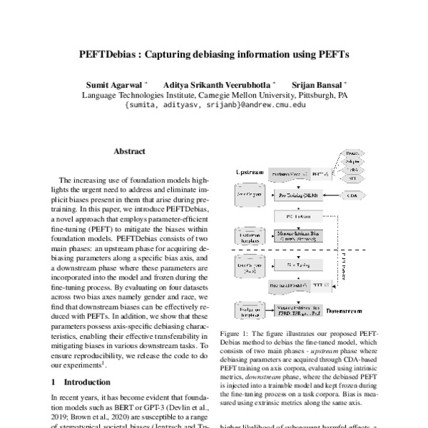 PEFTDebias : Capturing debiasing information using PEFTs - ACL Anthology
