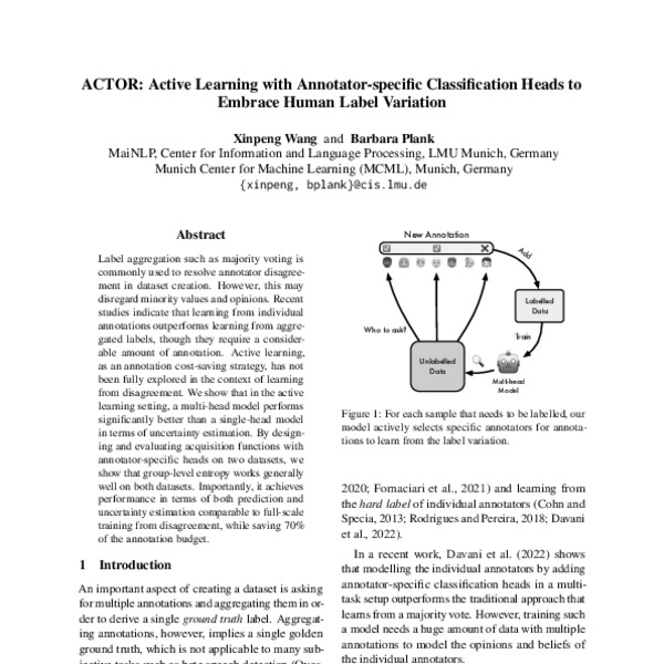 ACTOR: Active Learning with Annotator-specific Classification Heads to Embrace Human Label ...
