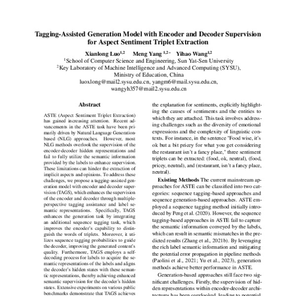 Tagging Assisted Generation Model With Encoder And Decoder Supervision