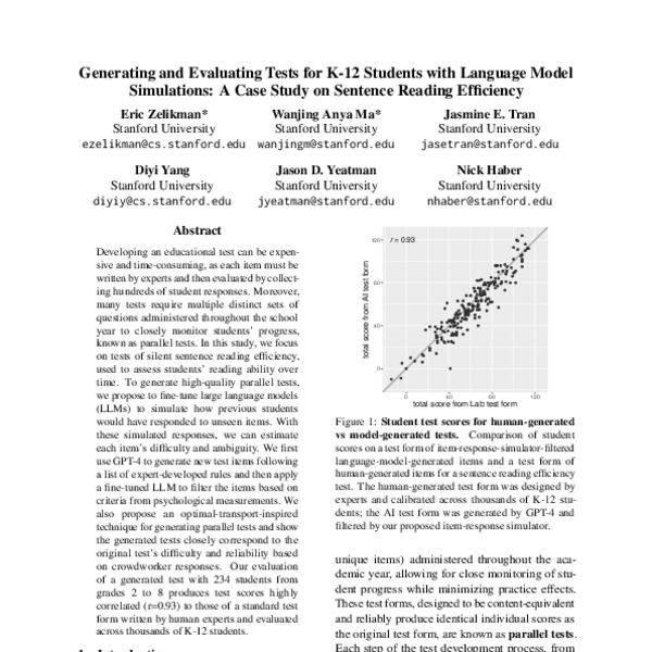 Generating and Evaluating Tests for K-12 Students with Language Model ...