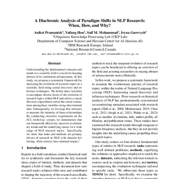 A Diachronic Analysis of Paradigm Shifts in NLP Research: When, How, and Why? - ACL Anthology
