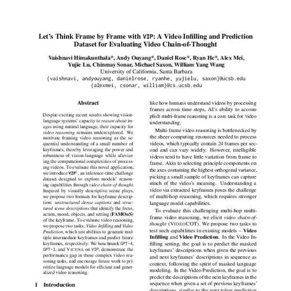 Let’s Think Frame by Frame with VIP: A Video Infilling and Prediction Dataset for Evaluating ...