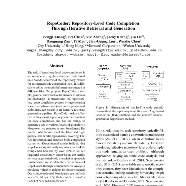 Repocoder Repository Level Code Completion Through Iterative Retrieval And Generation Acl