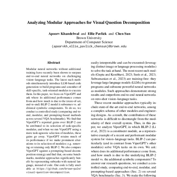 Analyzing Modular Approaches for Visual Question Decomposition - ACL Anthology