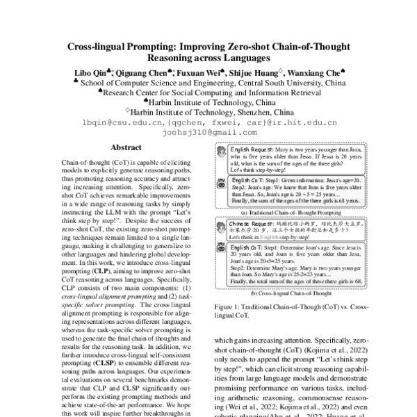 Cross-lingual Prompting: Improving Zero-shot Chain-of-Thought Reasoning across Languages - ACL ...