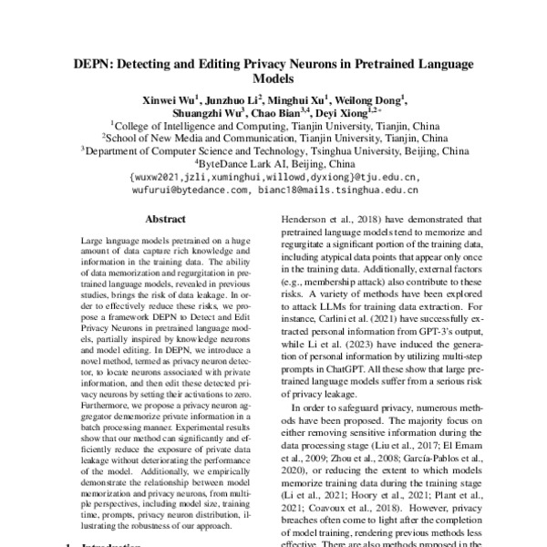 DEPN: Detecting and Editing Privacy Neurons in Pretrained Language Models - ACL Anthology
