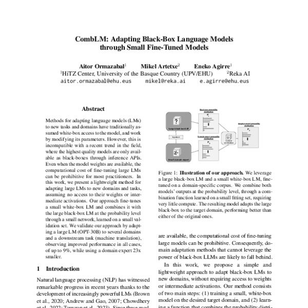 CombLM: Adapting Black-Box Language Models through Small Fine-Tuned Models - ACL Anthology