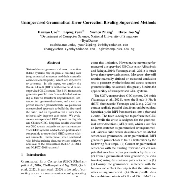 Unsupervised Grammatical Error Correction Rivaling Supervised Methods - ACL Anthology