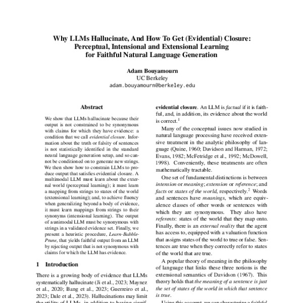 Why LLMs Hallucinate, and How to Get (Evidential) Closure: Perceptual, Intensional, and ...