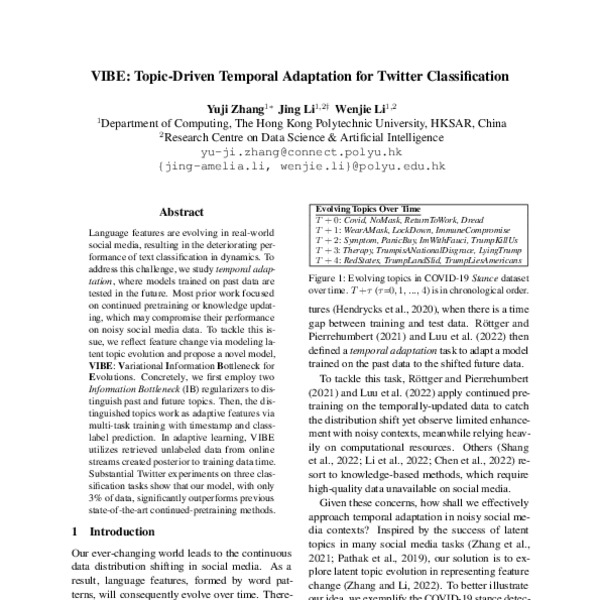 Vibe Topic Driven Temporal Adaptation For Twitter Classification Acl