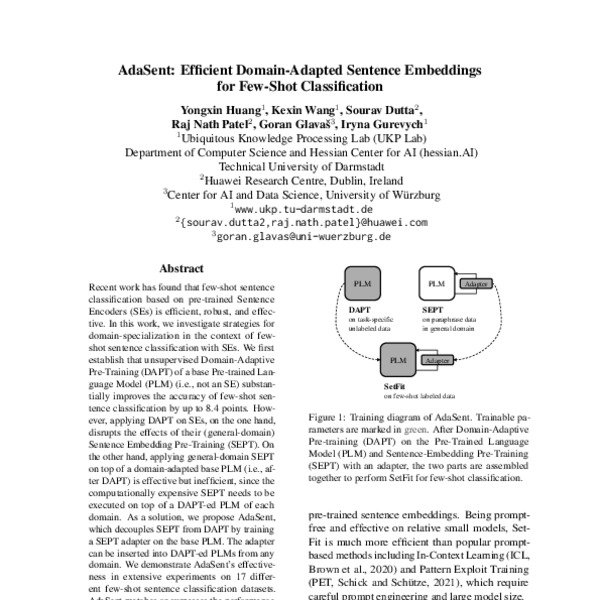 AdaSent: Efficient Domain-Adapted Sentence Embeddings for Few-Shot Classification - ACL Anthology