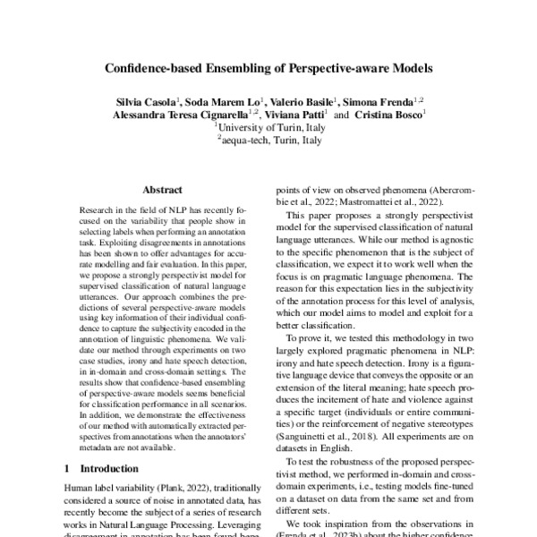 Confidence-based Ensembling of Perspective-aware Models - ACL Anthology