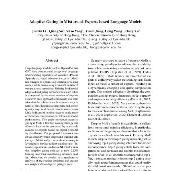 Adaptive Gating in Mixture-of-Experts based Language Models - ACL Anthology