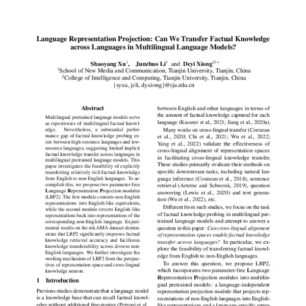 Language Representation Projection: Can We Transfer Factual Knowledge ...