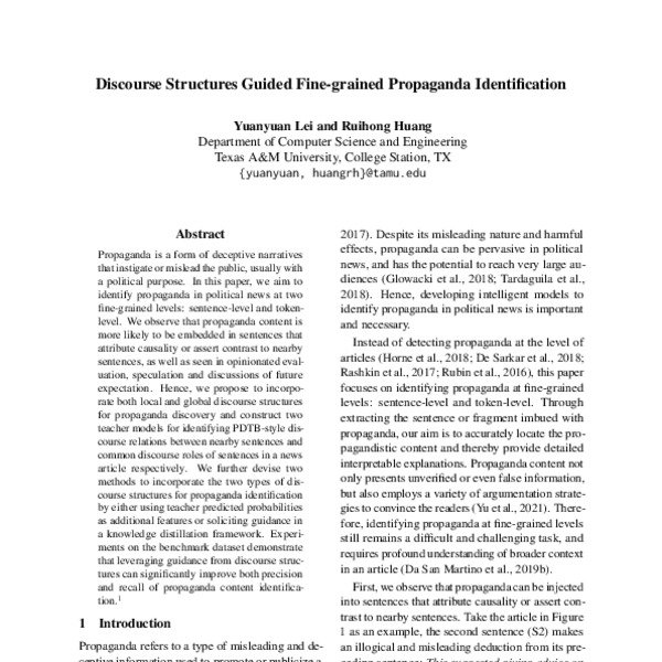 Discourse Structures Guided Fine-grained Propaganda Identification - ACL Anthology