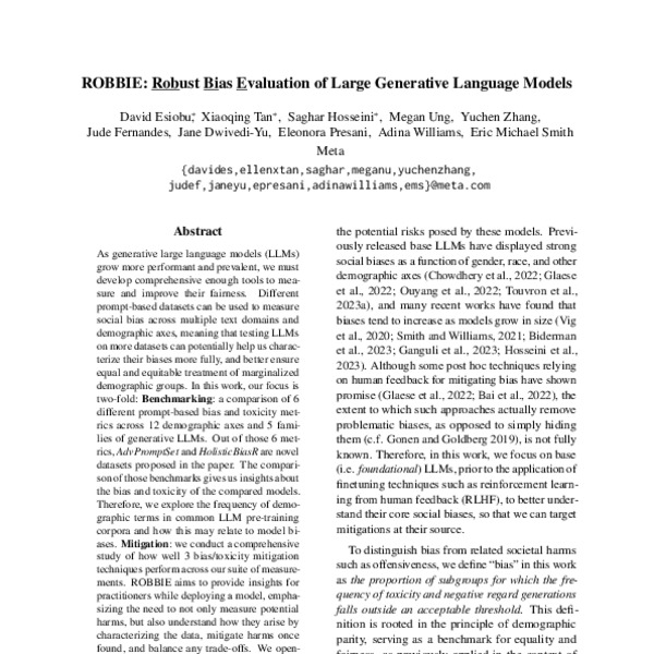 ROBBIE: Robust Bias Evaluation of Large Generative Language Models - ACL Anthology