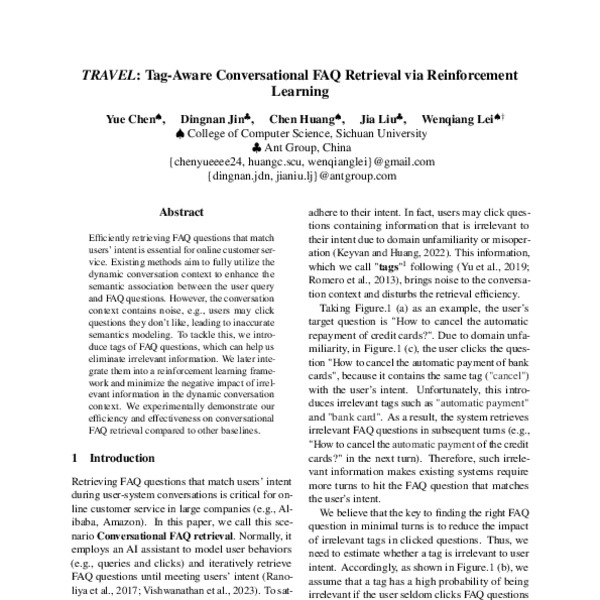 TRAVEL: Tag-Aware Conversational FAQ Retrieval via Reinforcement Learning - ACL Anthology