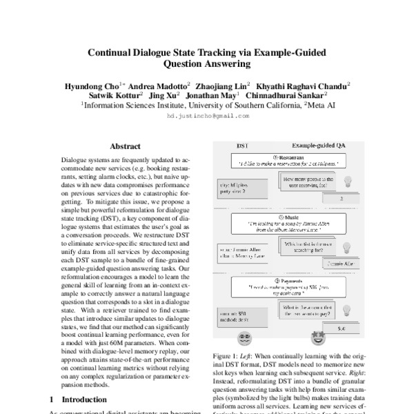 Continual Dialogue State Tracking via Example-Guided Question Answering - ACL Anthology