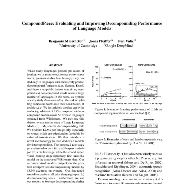 CompoundPiece: Evaluating and Improving Decompounding Performance of Language Models - ACL Anthology
