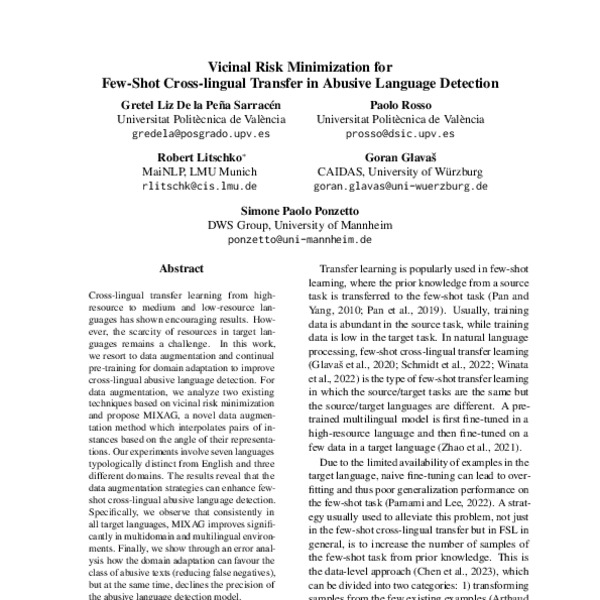 Vicinal Risk Minimization for Few-Shot Cross-lingual Transfer in Abusive Language Detection ...