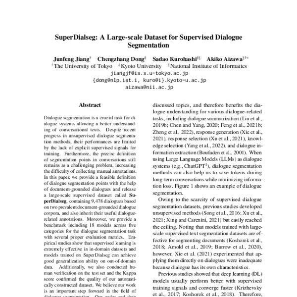 Superdialseg A Large Scale Dataset For Supervised Dialogue Segmentation Acl Anthology