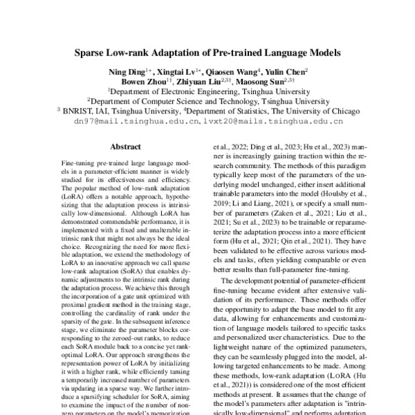 Sparse Low-rank Adaptation of Pre-trained Language Models - ACL Anthology