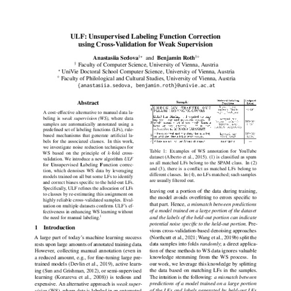 Ulf Unsupervised Labeling Function Correction Using Cross Validation For Weak Supervision Acl