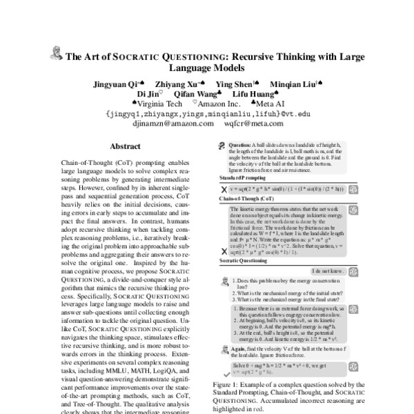 The Art of SOCRATIC QUESTIONING: Recursive Thinking with Large Language Models - ACL Anthology