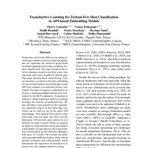 Transductive Learning For Textual Few Shot Classification In Api Based