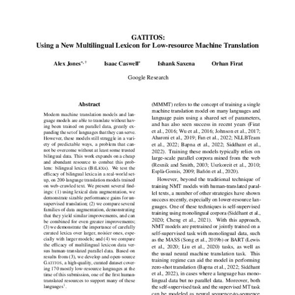 GATITOS: Using a New Multilingual Lexicon for Low-resource Machine Translation - ACL Anthology