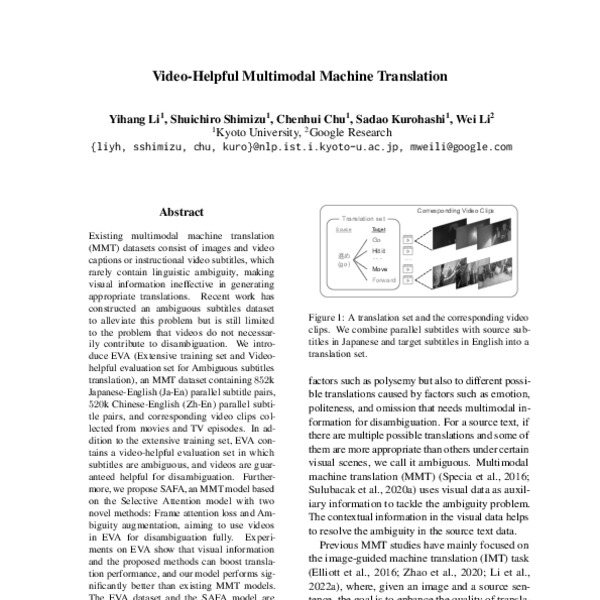 Video-Helpful Multimodal Machine Translation - ACL Anthology