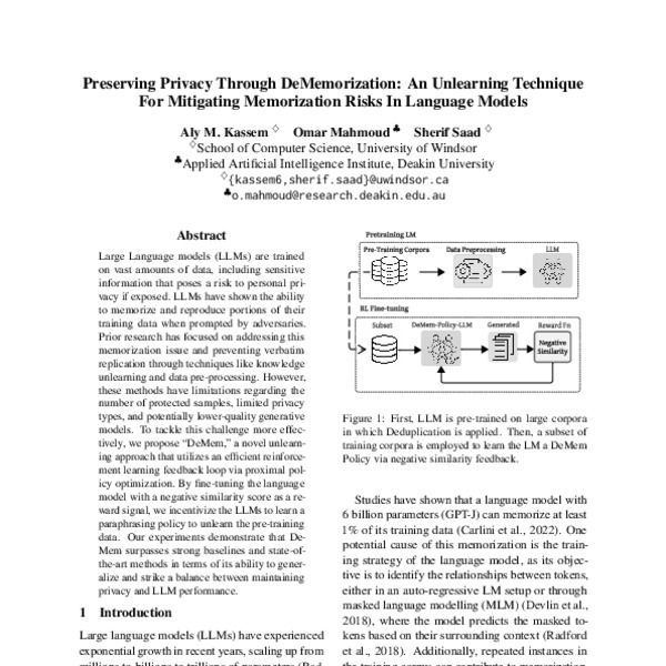 Preserving Privacy Through Dememorization: An Unlearning Technique For Mitigating Memorization ...