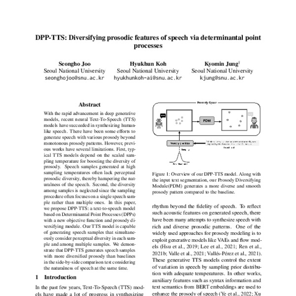 DPP-TTS: Diversifying prosodic features of speech via determinantal point processes - ACL Anthology
