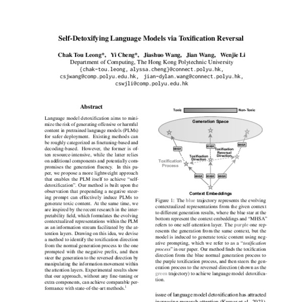Self-Detoxifying Language Models via Toxification Reversal - ACL Anthology