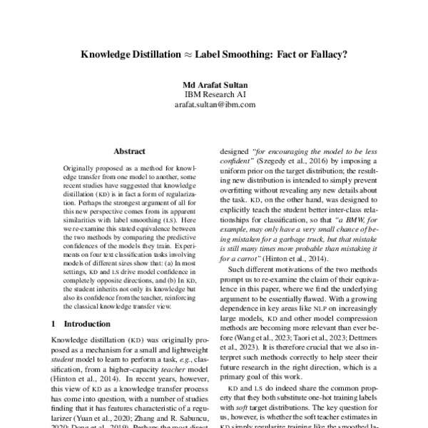 Knowledge Distillation ≈ Label Smoothing: Fact or Fallacy? - ACL Anthology