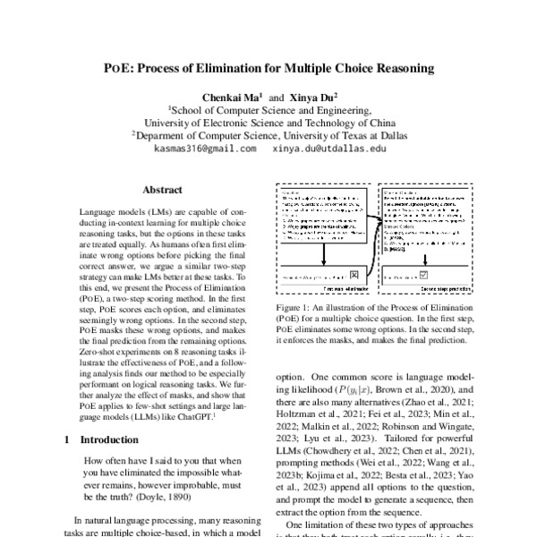 POE: Process of Elimination for Multiple Choice Reasoning - ACL Anthology