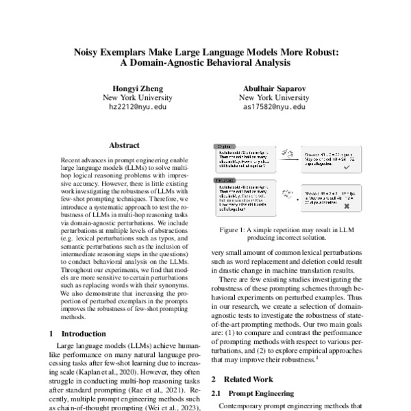 Noisy Exemplars Make Large Language Models More Robust: A Domain-Agnostic Behavioral Analysis ...