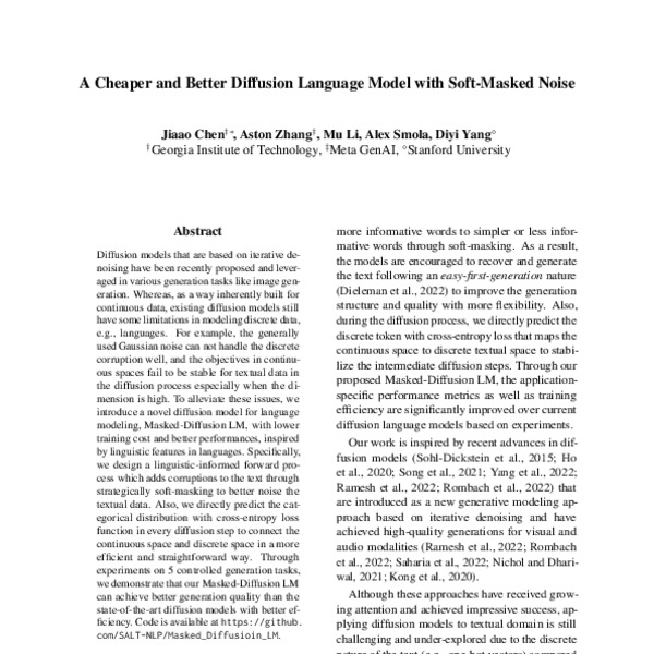 A Cheaper and Better Diffusion Language Model with Soft-Masked Noise - ACL Anthology