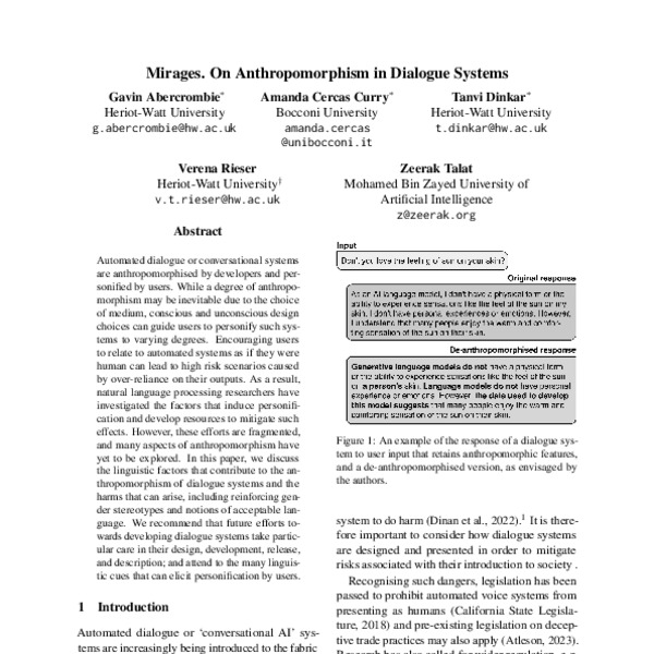 Mirages. On Anthropomorphism in Dialogue Systems - ACL Anthology
