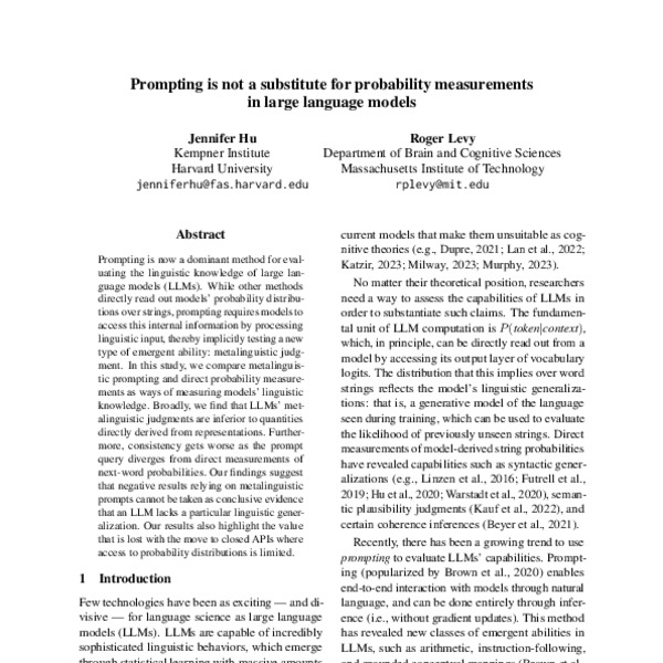 Prompting is not a substitute for probability measurements in large language models - ACL Anthology