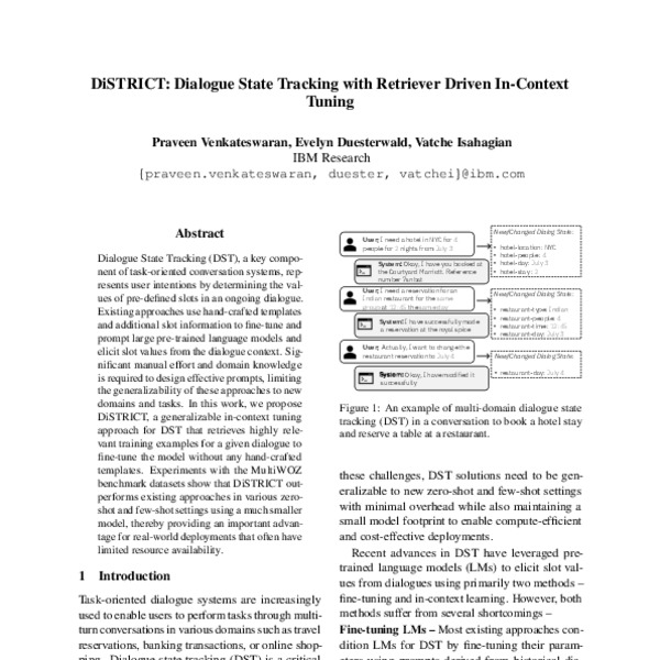 DiSTRICT: Dialogue State Tracking with Retriever Driven In-Context Tuning - ACL Anthology