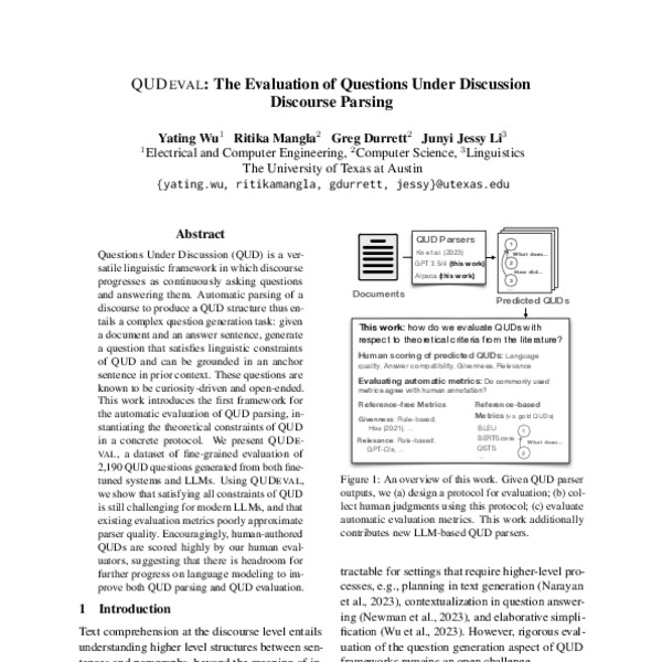 QUDeval: The Evaluation of Questions Under Discussion Discourse Parsing - ACL Anthology