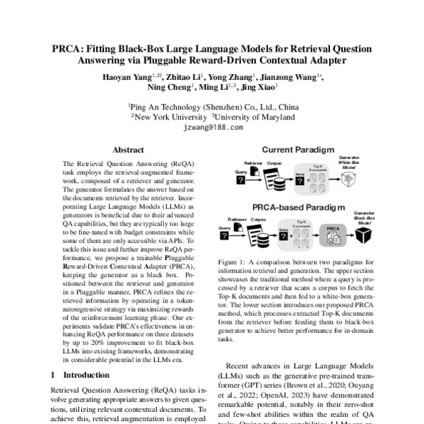 PRCA: Fitting Black-Box Large Language Models for Retrieval Question Answering via Pluggable ...