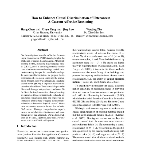 How to Enhance Causal Discrimination of Utterances: A Case on Affective ...