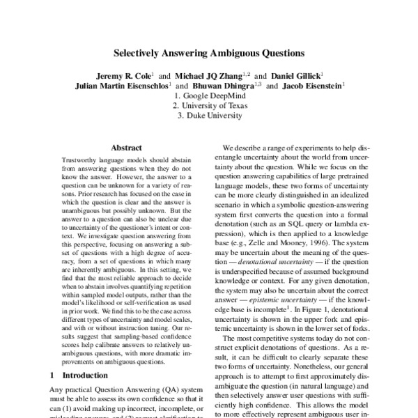 Selectively Answering Ambiguous Questions - ACL Anthology